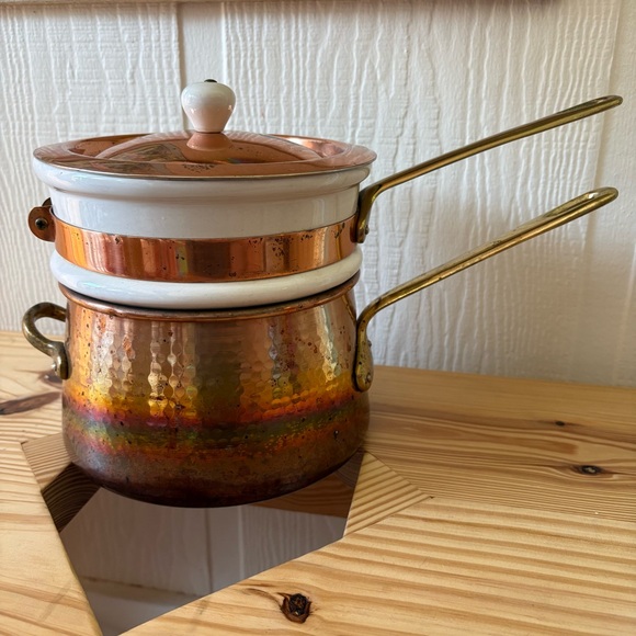 Vintage | Kitchen | Vintage Copper And Ceramic Double Boiler | Poshmark